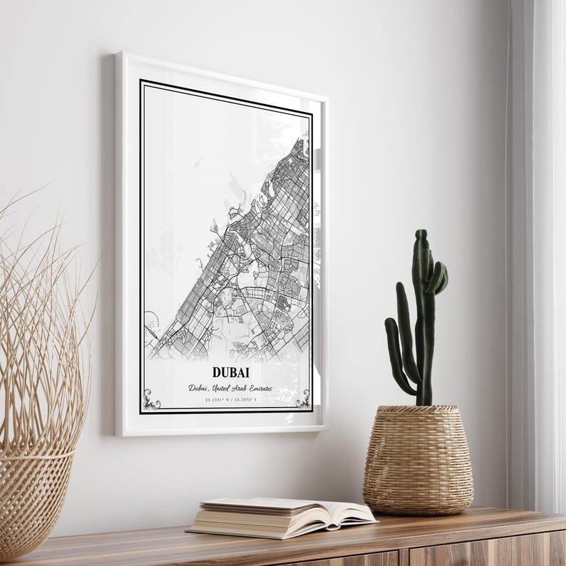 Dubai Map Print, Dubai United Arab Emirates Wall Art Poster, Dubai ...