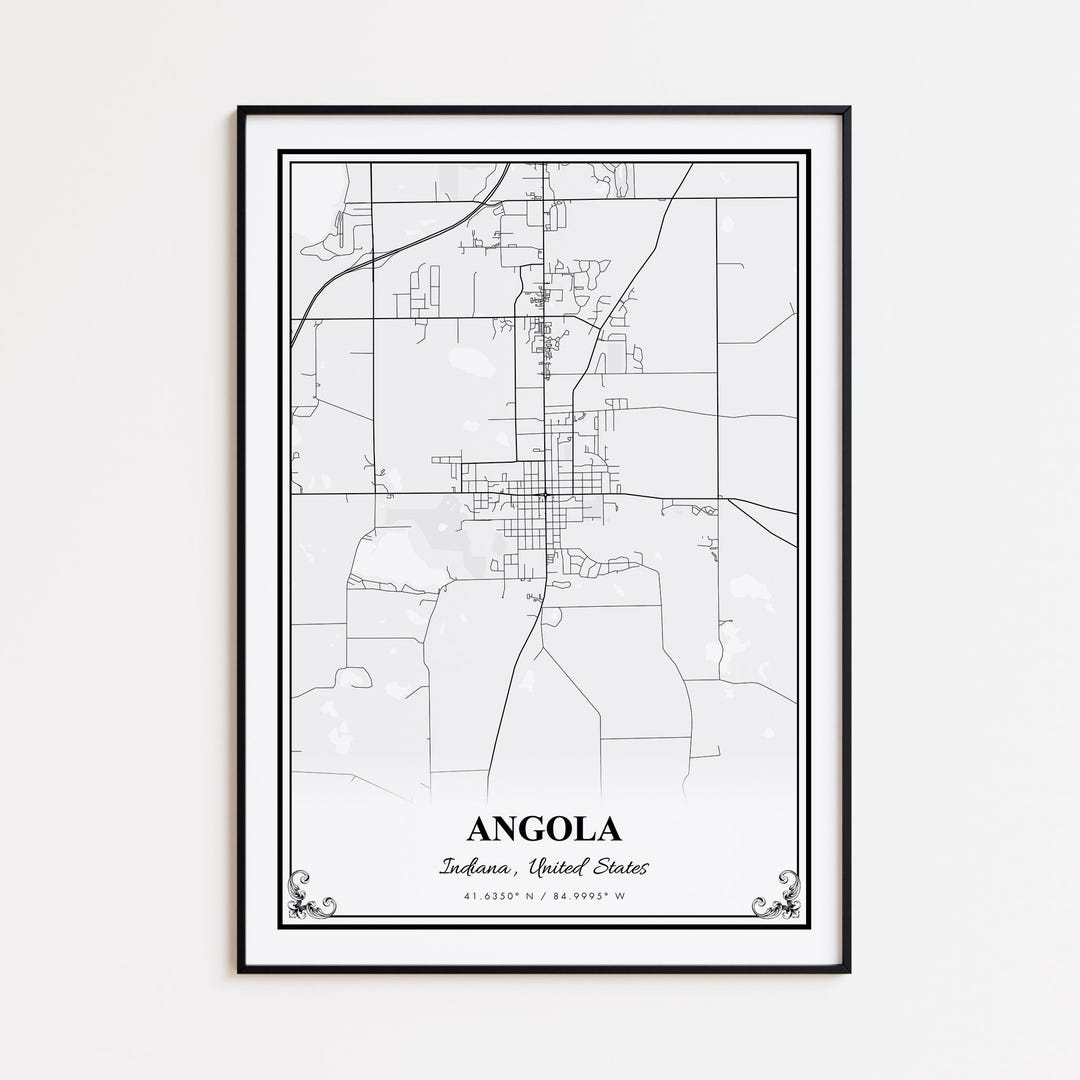 Angola Map Print, Angola Indiana Wall Art Poster, Angola Custom Street ...
