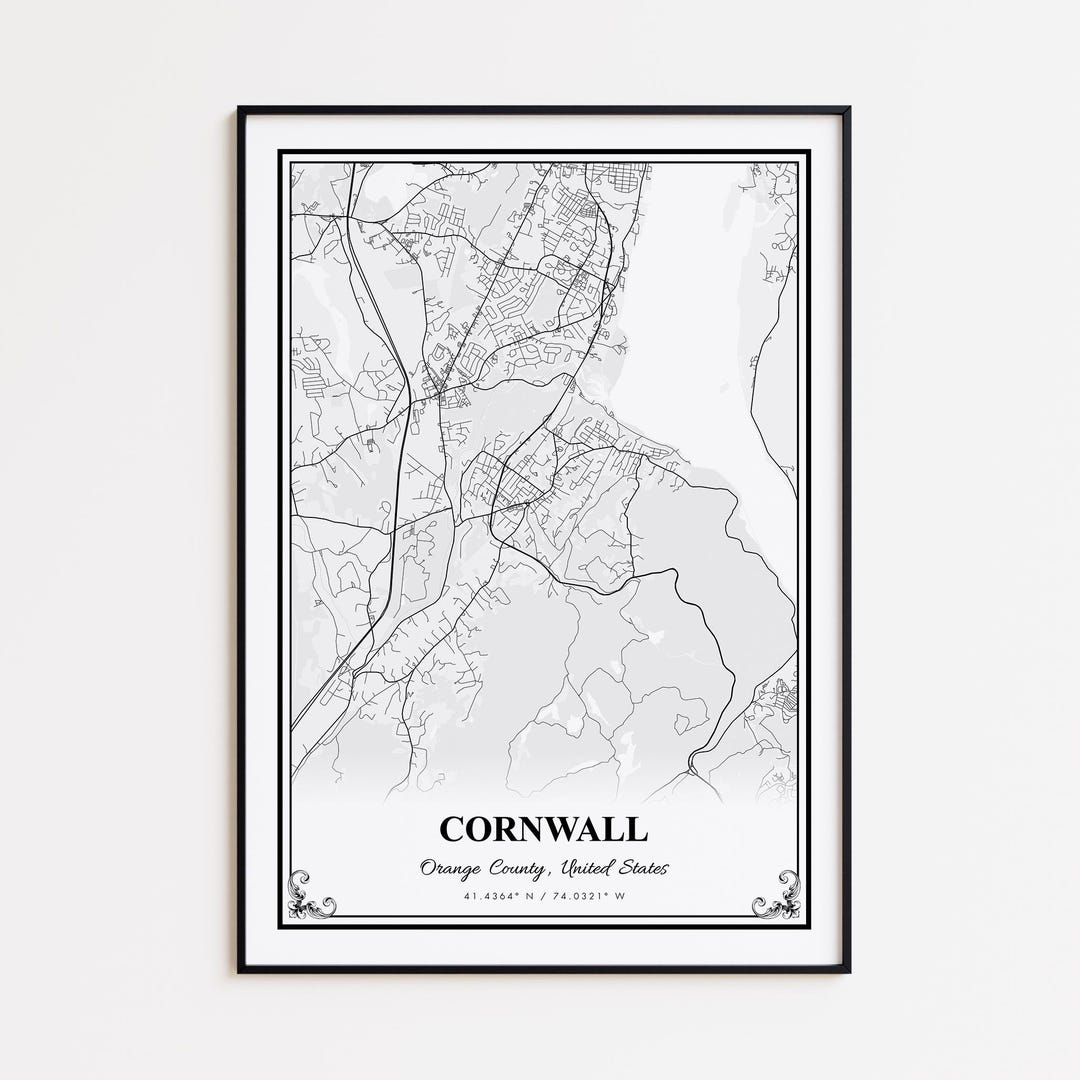 Cornwall Map Print, Cornwall Orange County Wall Art Poster, Cornwall ...