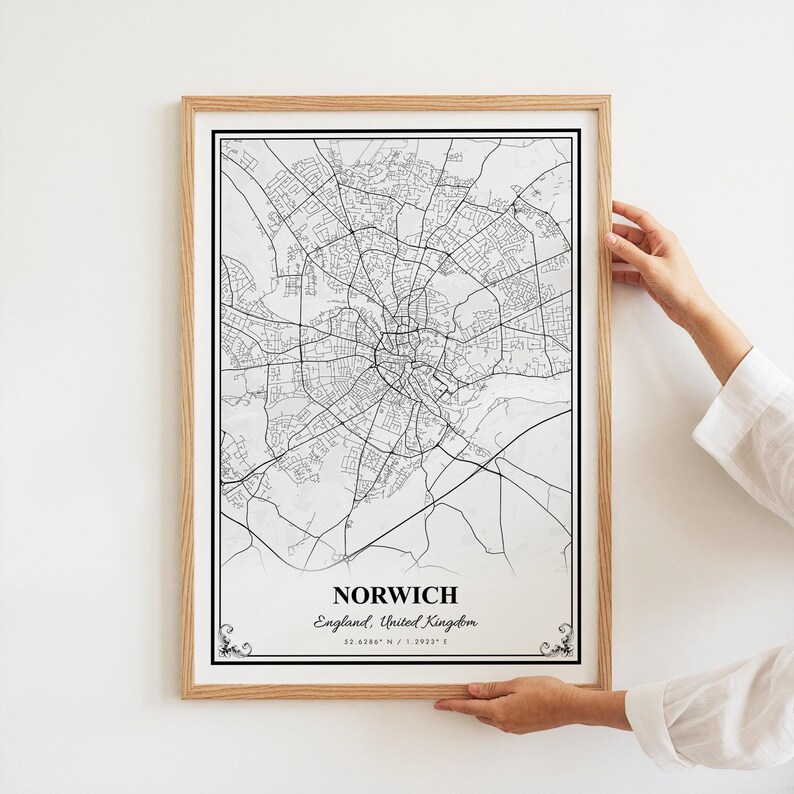 Norwich Map Print, Norwich England Wall Art Poster, Norwich Custom ...