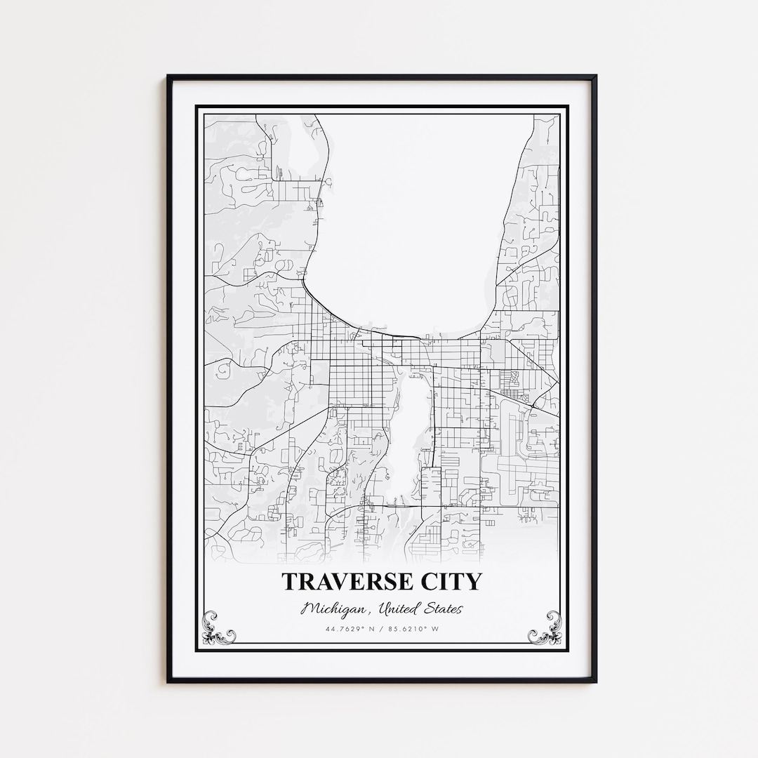 Traverse City Map Print, Traverse City Michigan Wall Art Poster ...
