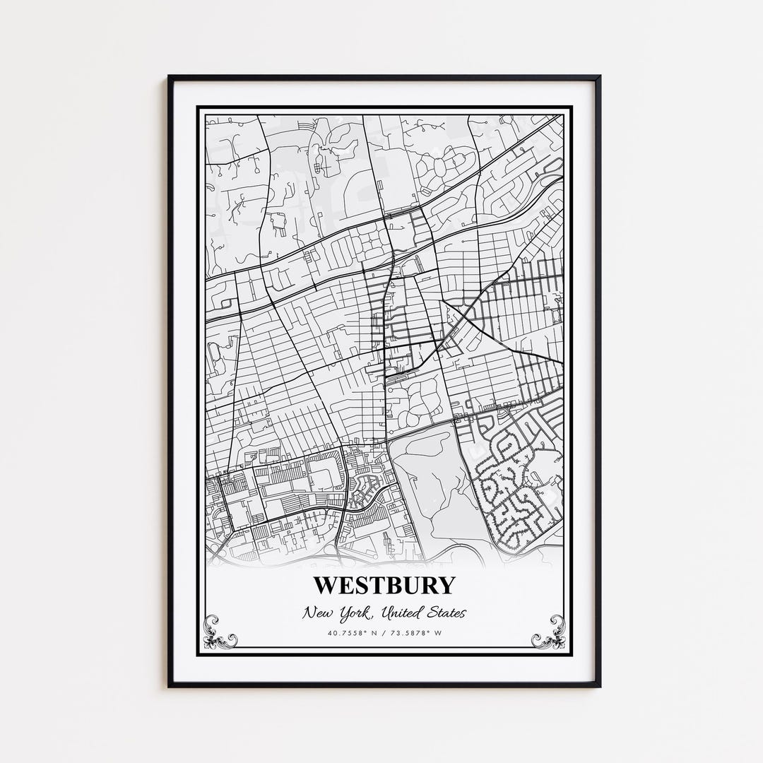 Westbury Map Print, Westbury New York Wall Art Poster, Westbury Custom ...