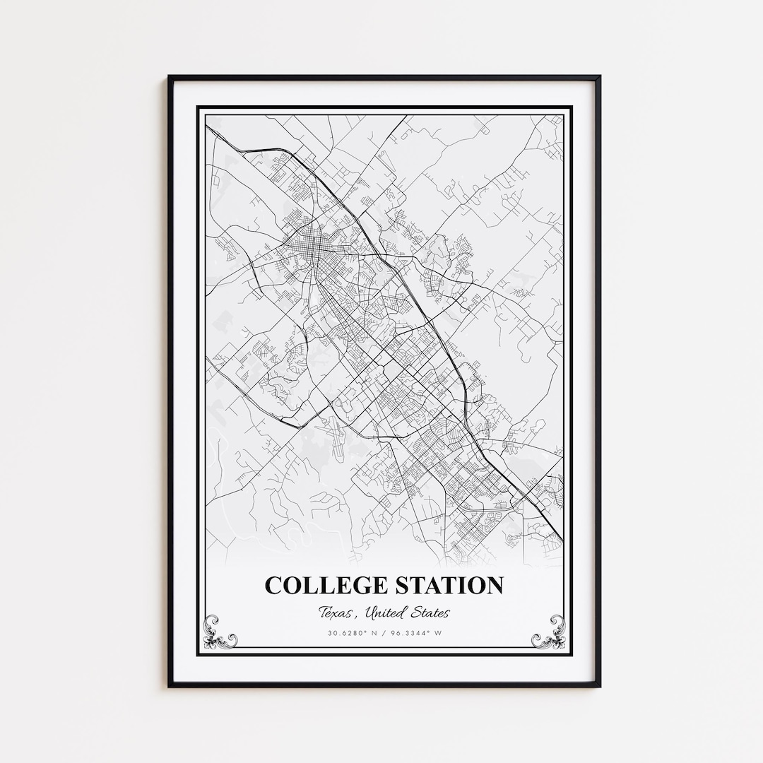 College Station Map Print, College Station Texas Wall Art Poster ...