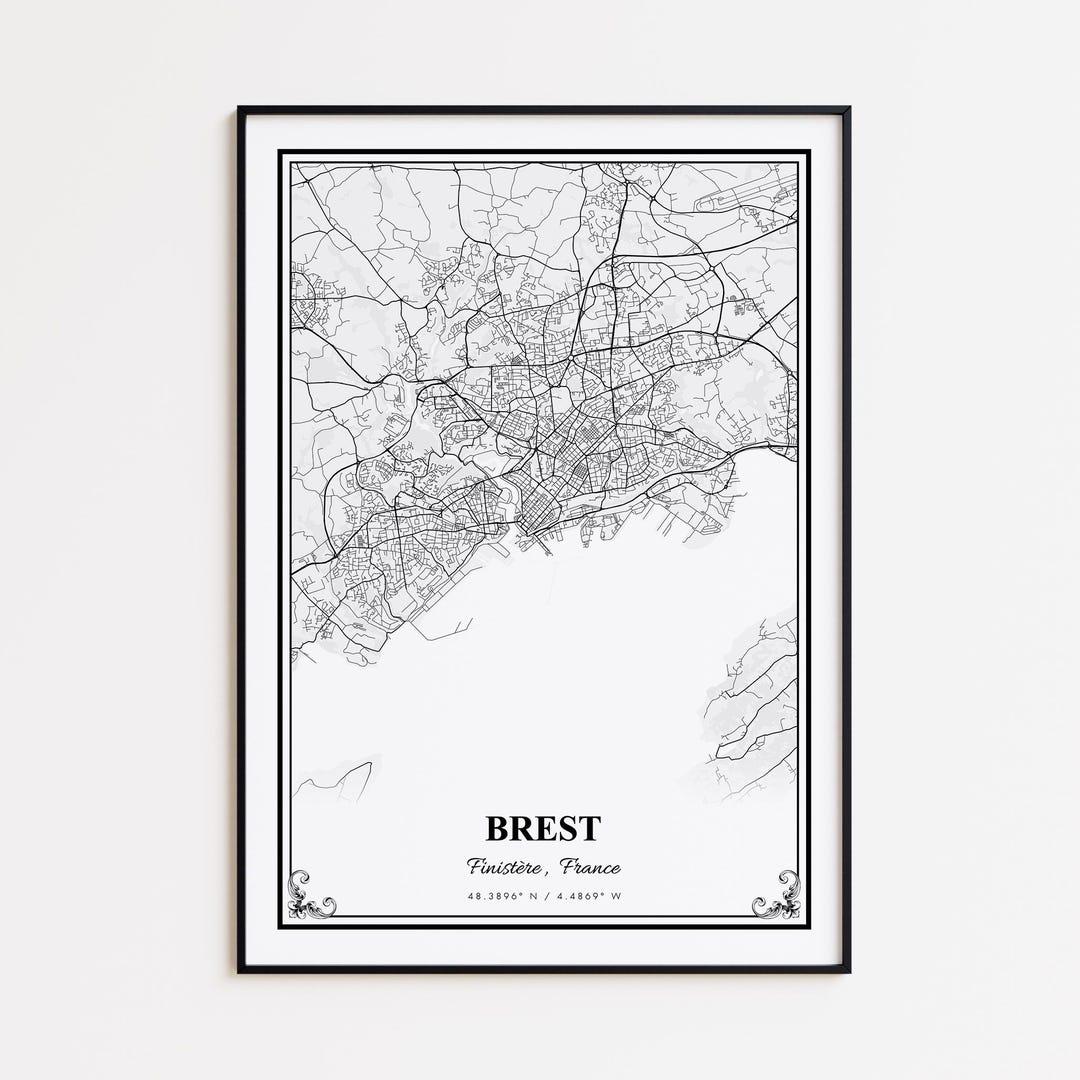 Brest Map Print, Brest Finistère Wall Art Poster, Brest Custom Street ...