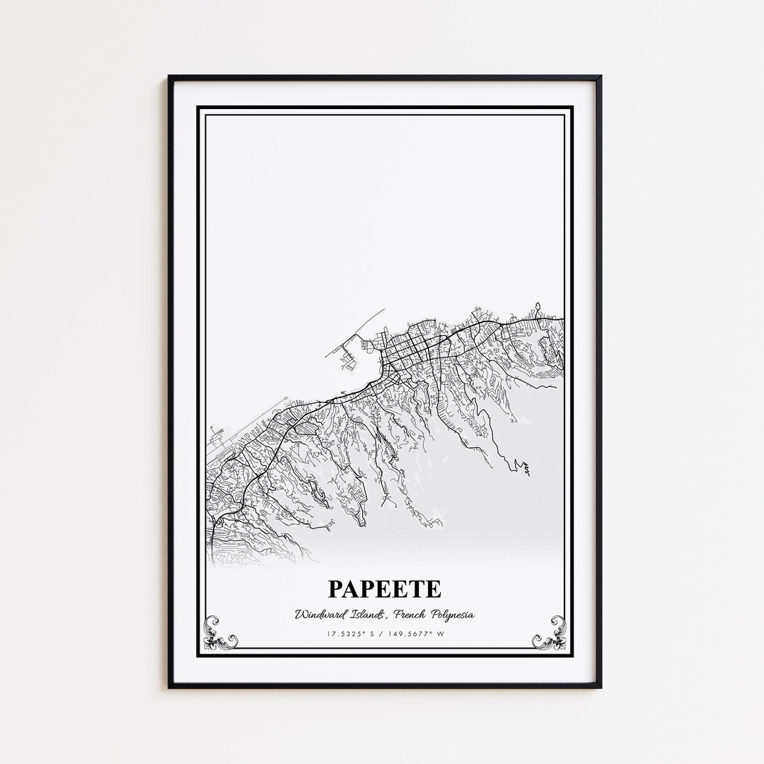 Papeete Map Print, Papeete Windward Islands Wall Art Poster, Papeete ...
