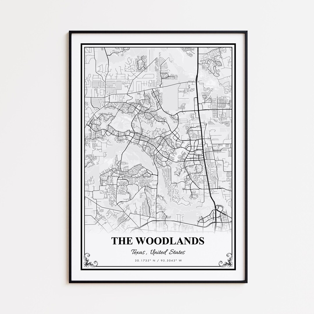 The Woodlands Map Print, the Woodlands Texas Wall Art Poster, the ...