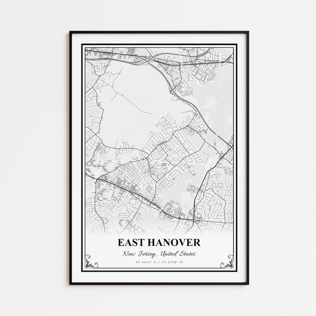 East Hanover Map Print, East Hanover New Jersey Wall Art Poster, East ...