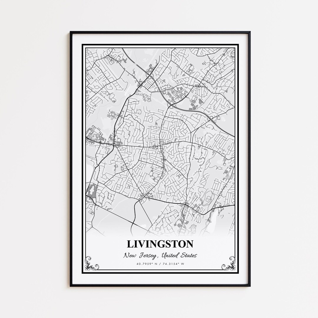 Livingston Map Print, Livingston New Jersey Wall Art Poster, Livingston ...