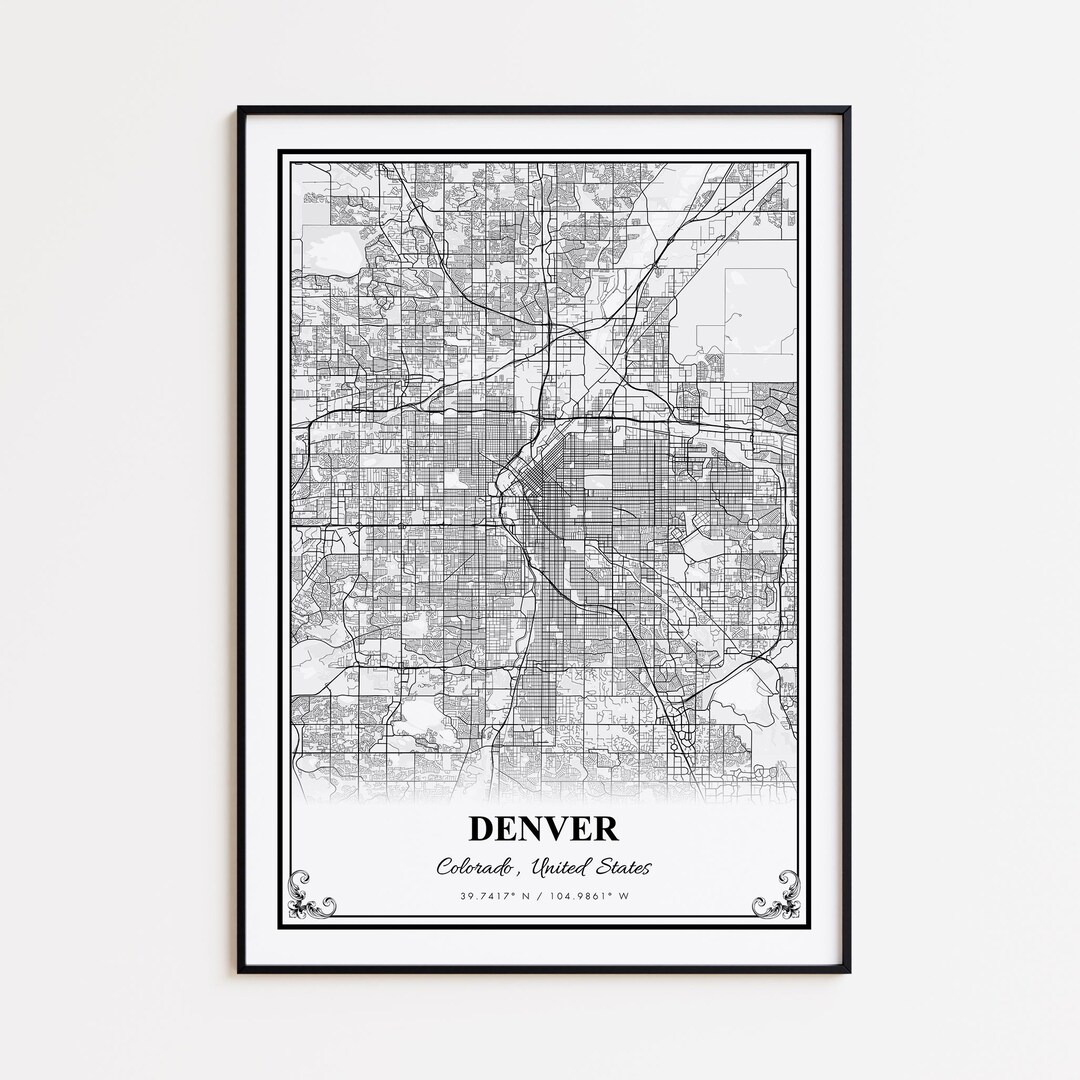 Denver Map Print, Denver Colorado Wall Art Poster, Denver Custom Street ...