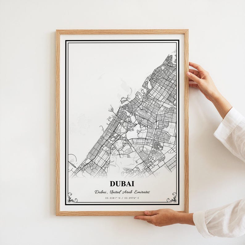 Dubai Map Print, Dubai United Arab Emirates Wall Art Poster, Dubai ...