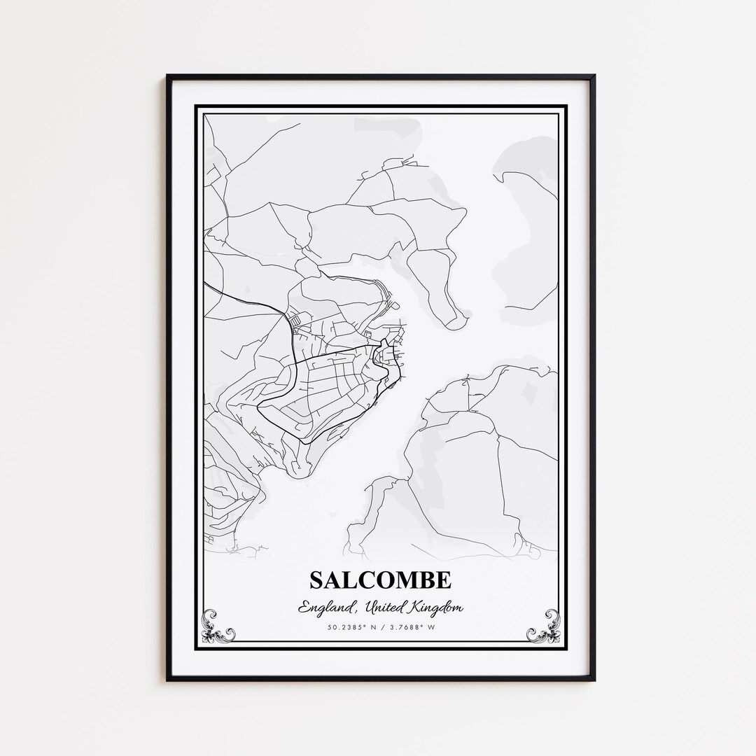 Salcombe Map Print, Salcombe England Wall Art Poster, Salcombe Custom ...