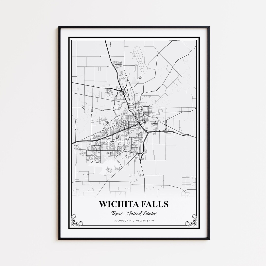 Wichita Falls Map Print, Wichita Falls Texas Wall Art Poster, Wichita ...