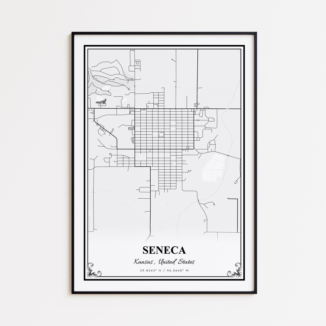 Seneca Map Print, Seneca Kansas Wall Art Poster, Seneca Custom Street ...
