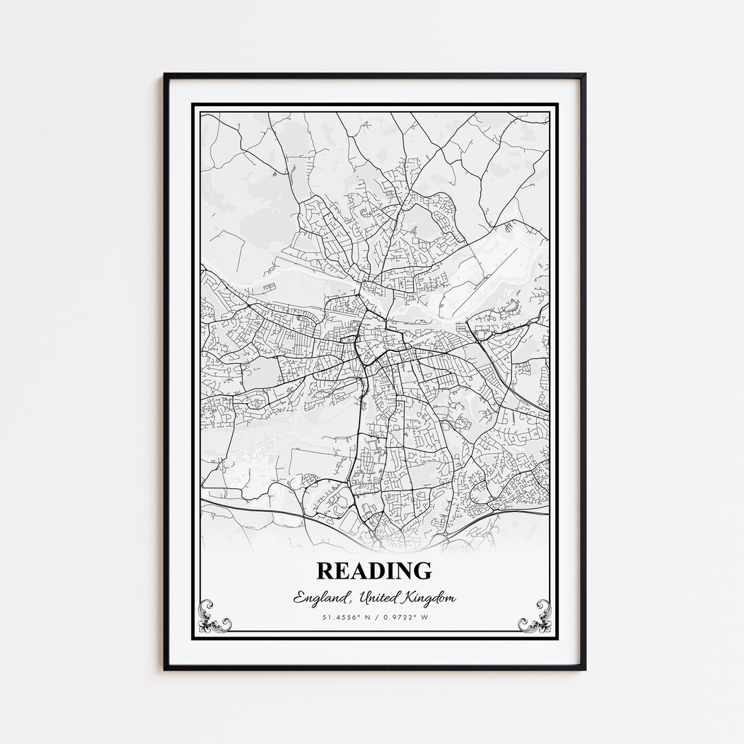 Reading Map Print, Reading England Wall Art Poster, Reading Custom ...