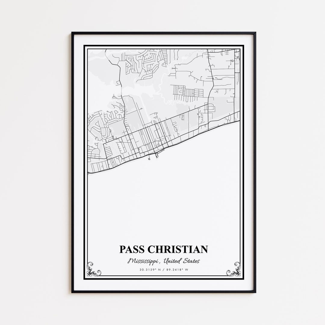 Pass Christian Map Print, Pass Christian Mississippi Wall Art Poster ...