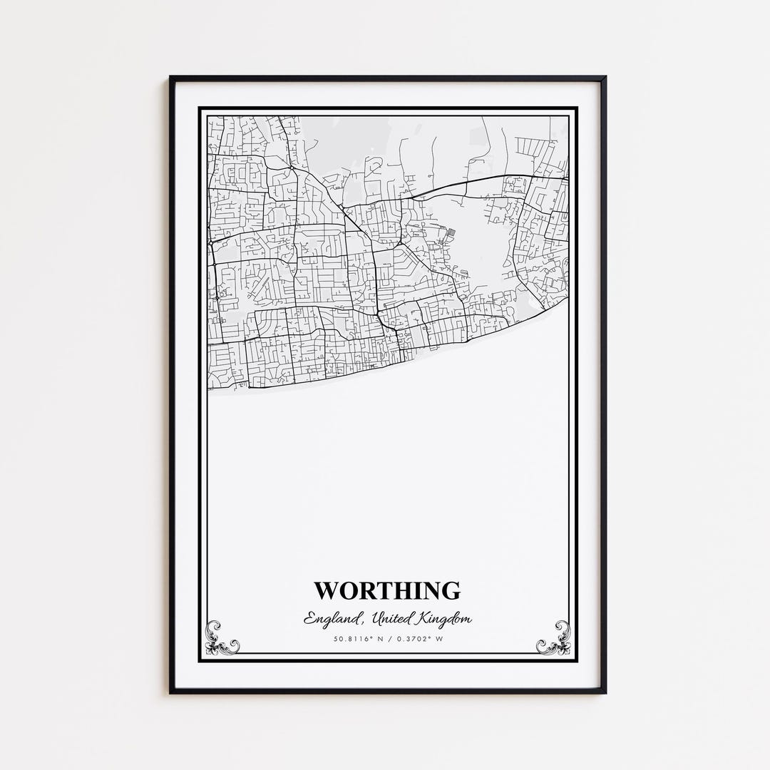 Worthing Map Print, Worthing England Wall Art Poster, Worthing Custom ...