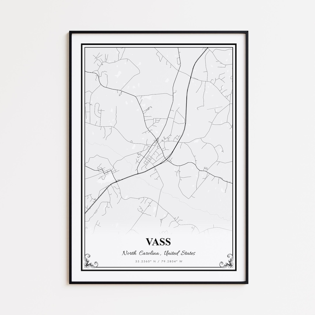 Vass Map Print, Vass North Carolina Wall Art Poster, Vass Custom Street ...