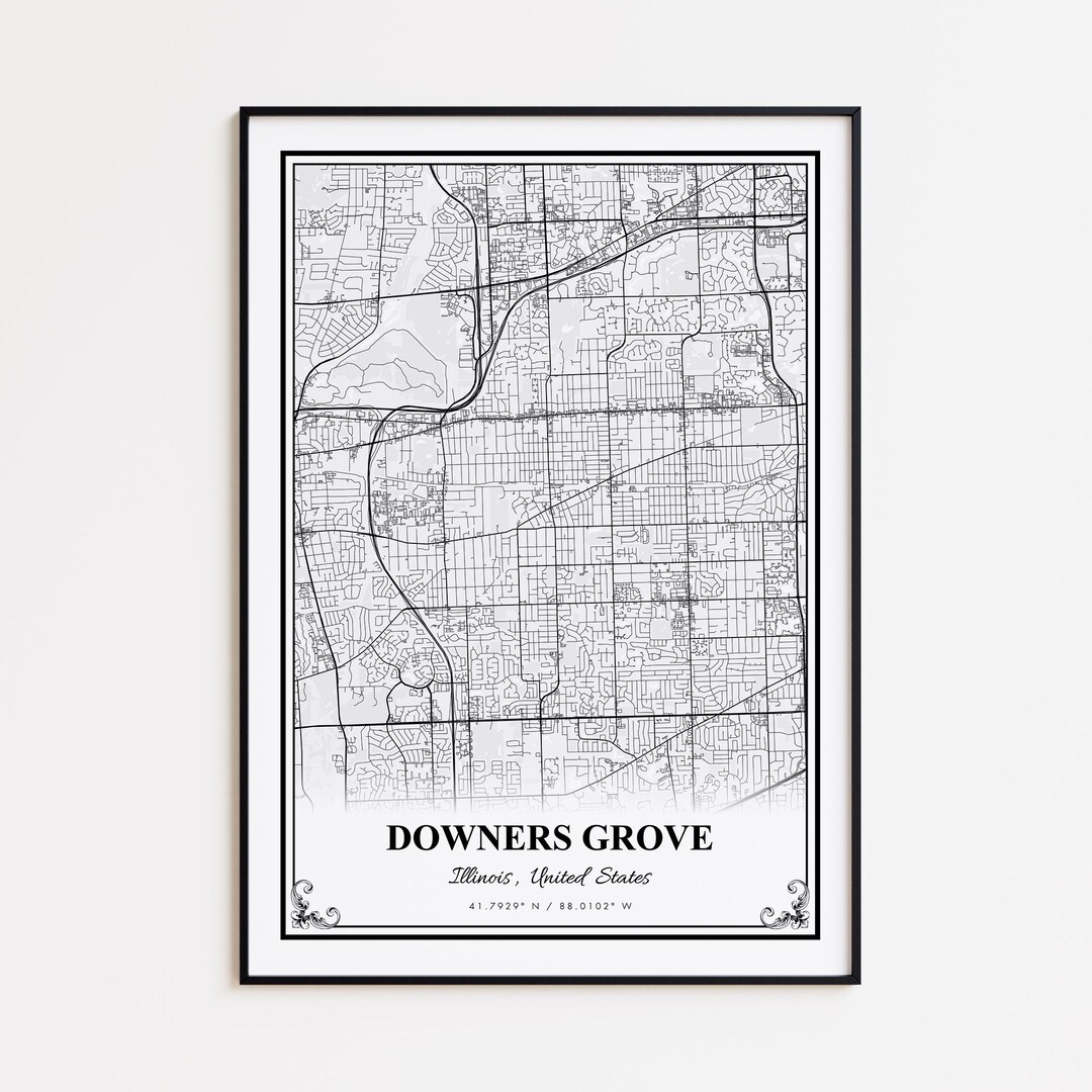 Downers Grove Map Print, Downers Grove Illinois Wall Art Poster ...