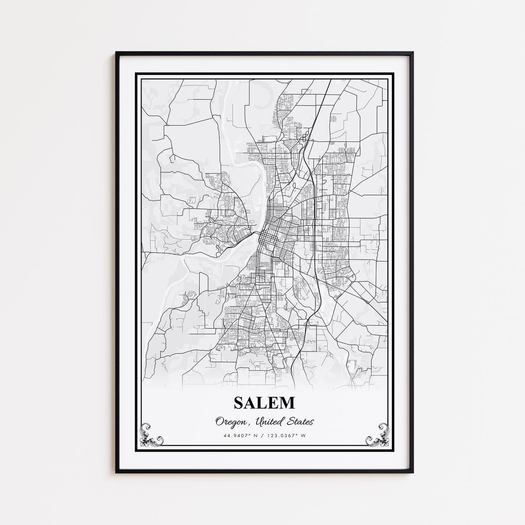 Salem Map Print, Salem Oregon Wall Art Poster, Salem Custom Street Map ...