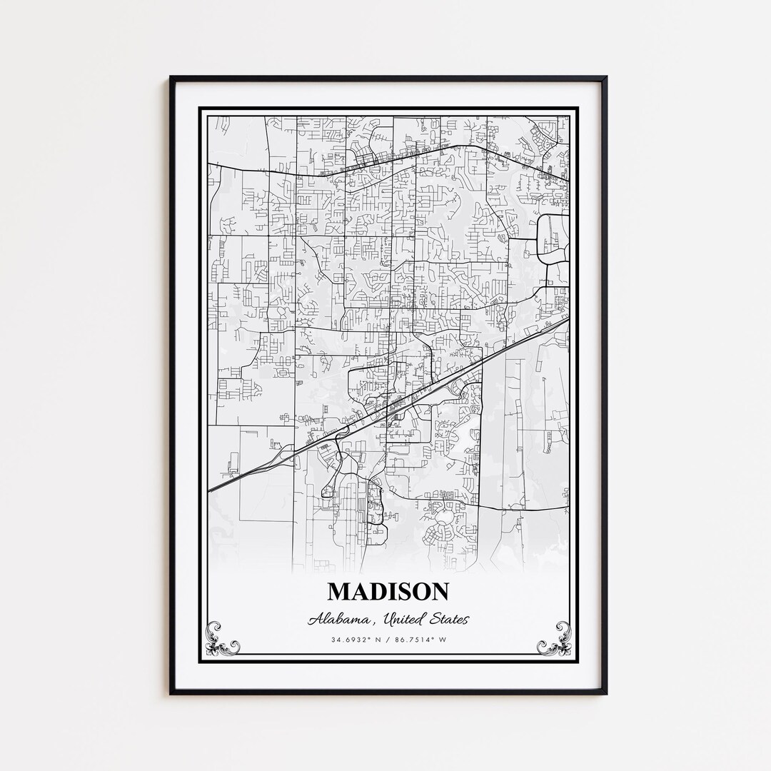 Madison Map Print, Madison Alabama Wall Art Poster, Madison Custom ...