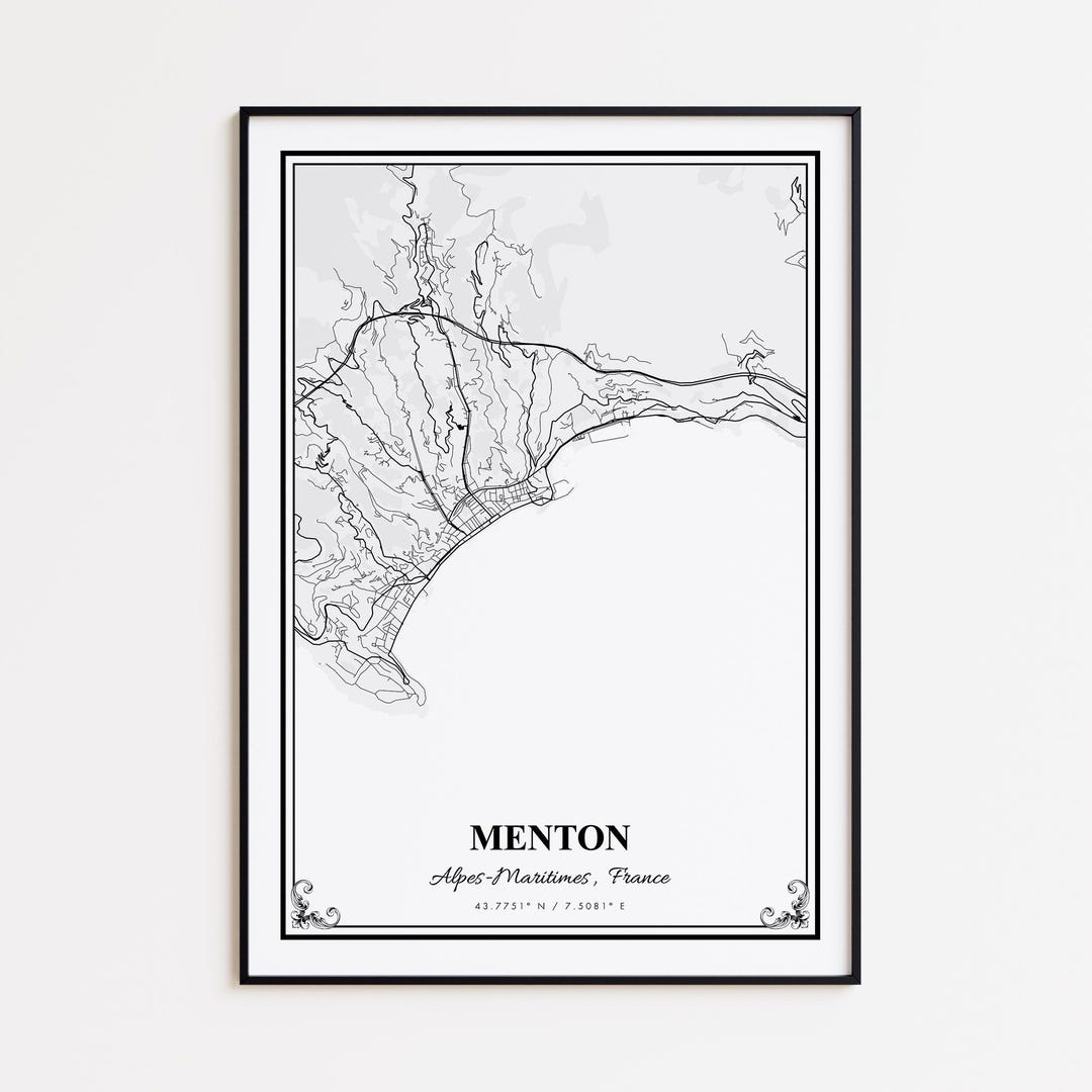 Menton Map Print, Menton Alpes-maritimes Wall Art Poster, Menton Custom ...