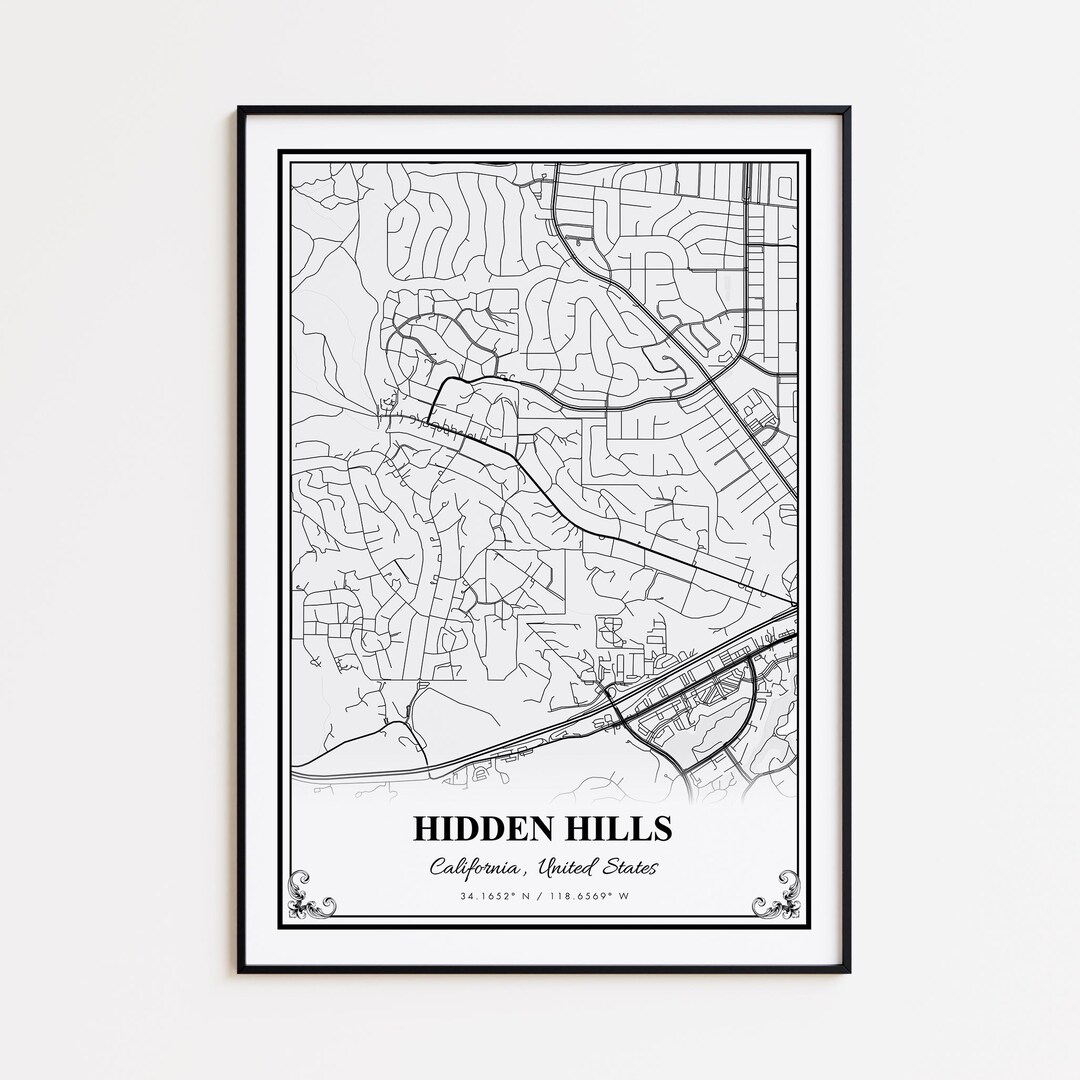 Hidden Hills Map Print, Hidden Hills California Wall Art Poster, Hidden ...