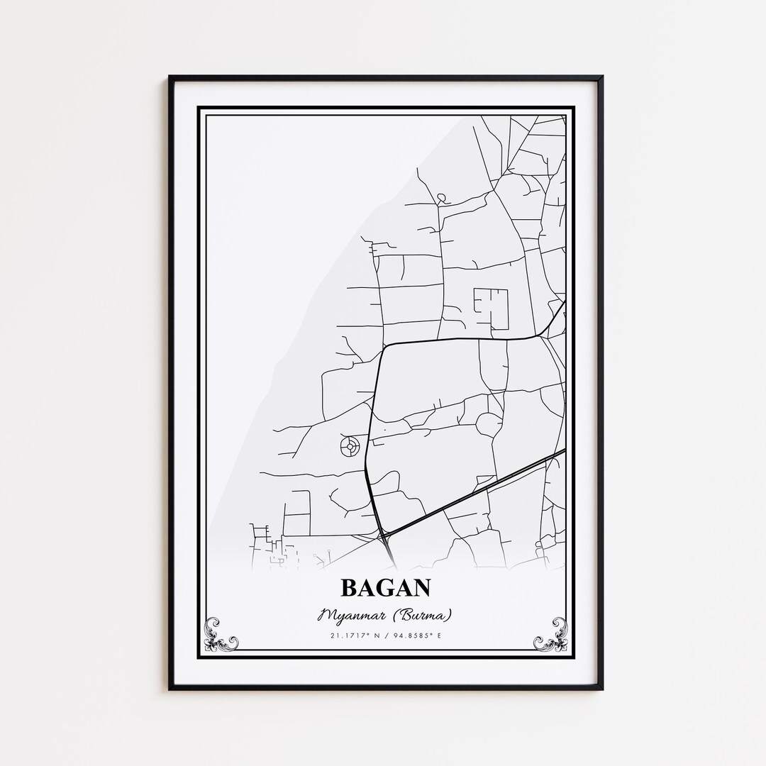 Bagan Map Print, Bagan Myanmar (burma) Wall Art Poster, Bagan Custom ...
