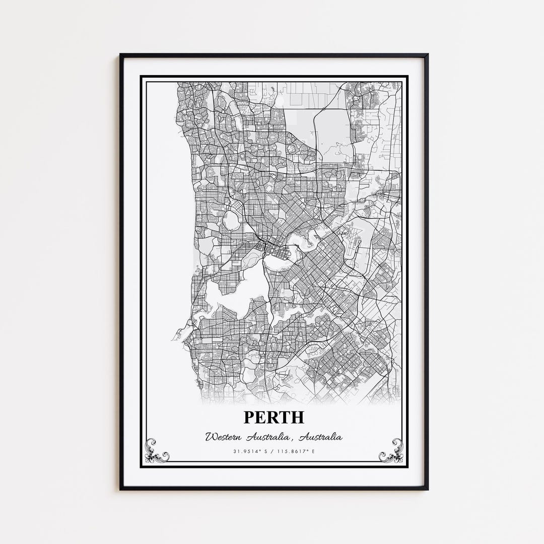Perth Map Print, Perth Western Australia Wall Art Poster, Perth Custom ...