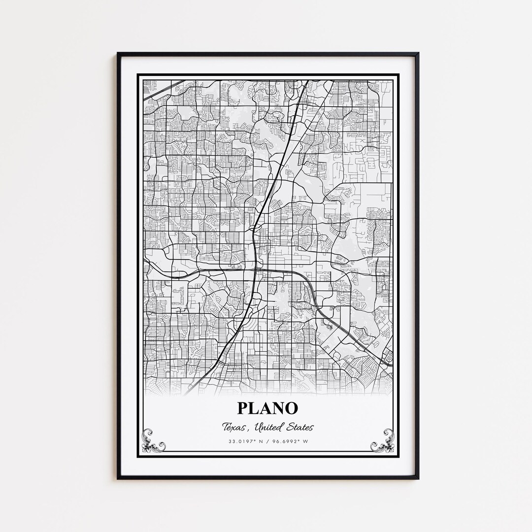 Plano Map Print, Plano Texas Wall Art Poster, Plano Custom Street Map ...
