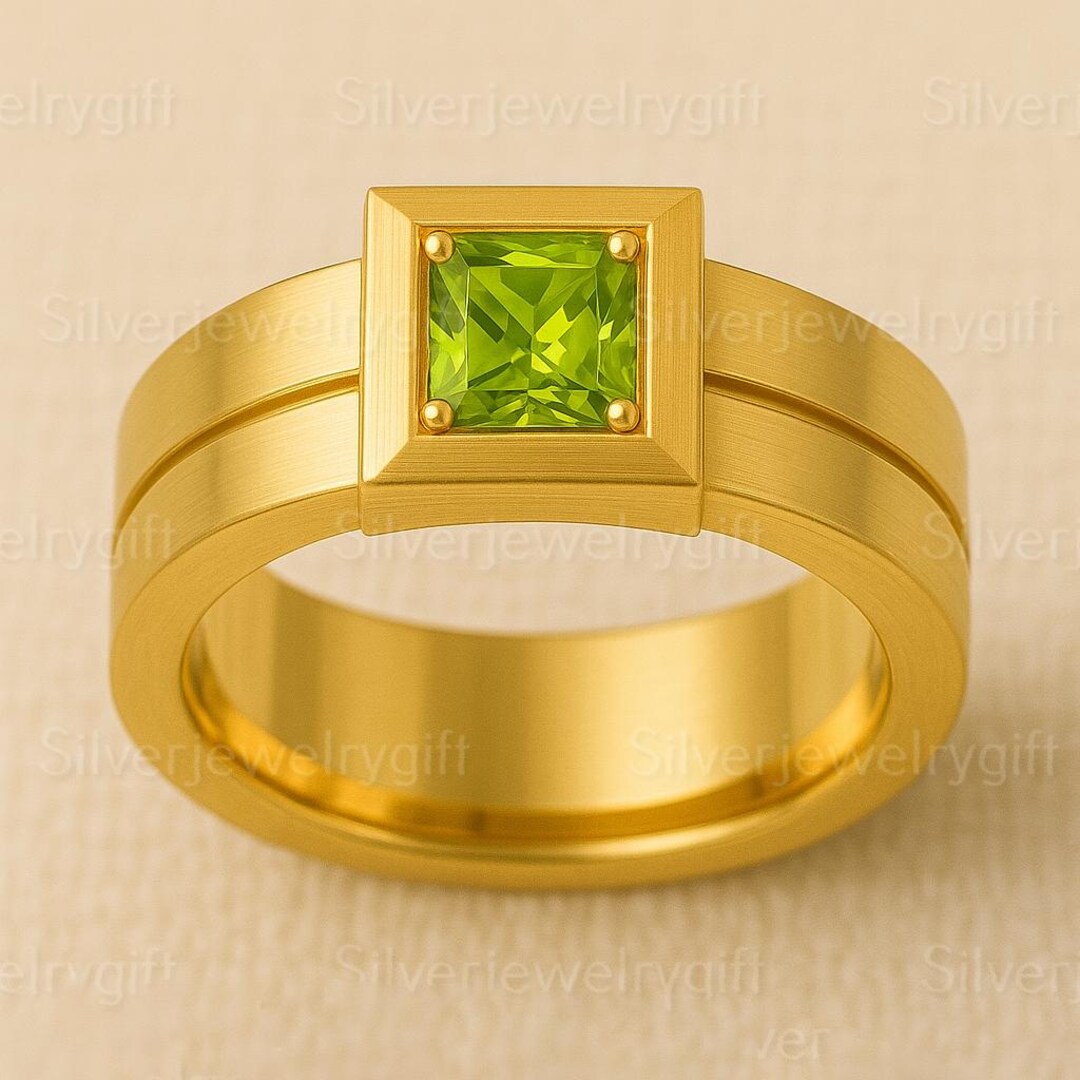 Sterling Silver Men's Ring: Princess Cut Peridot Gemstone - Etsy