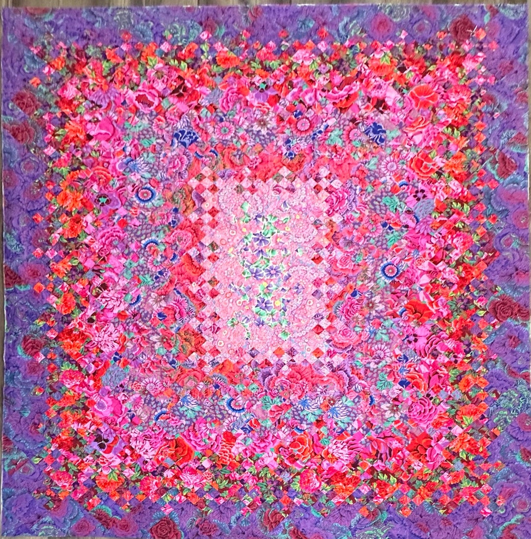 Midsummer Blooming Nine Patch Quilt Kit Featuring Kaffe Fassett Collective Fabrics in Pinks and ...
