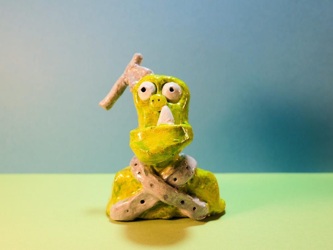 Green Troll Bust With Axe – Handmade Desk Companion in Clay, Painted ...