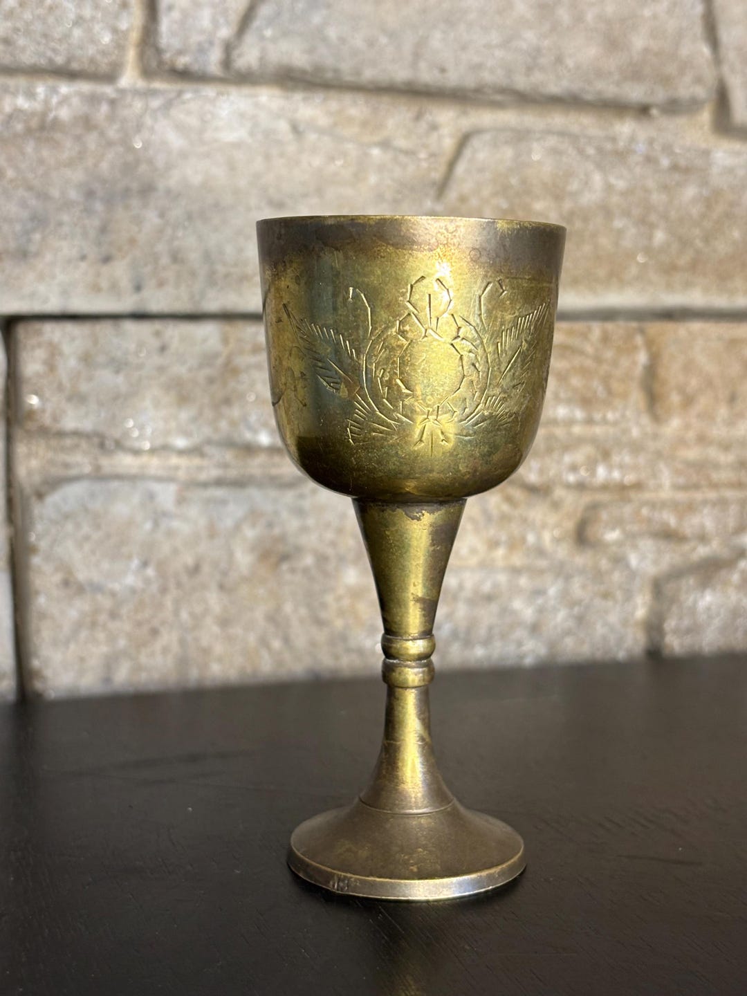 Vintage Etched Brass Mini Goblet - Etsy