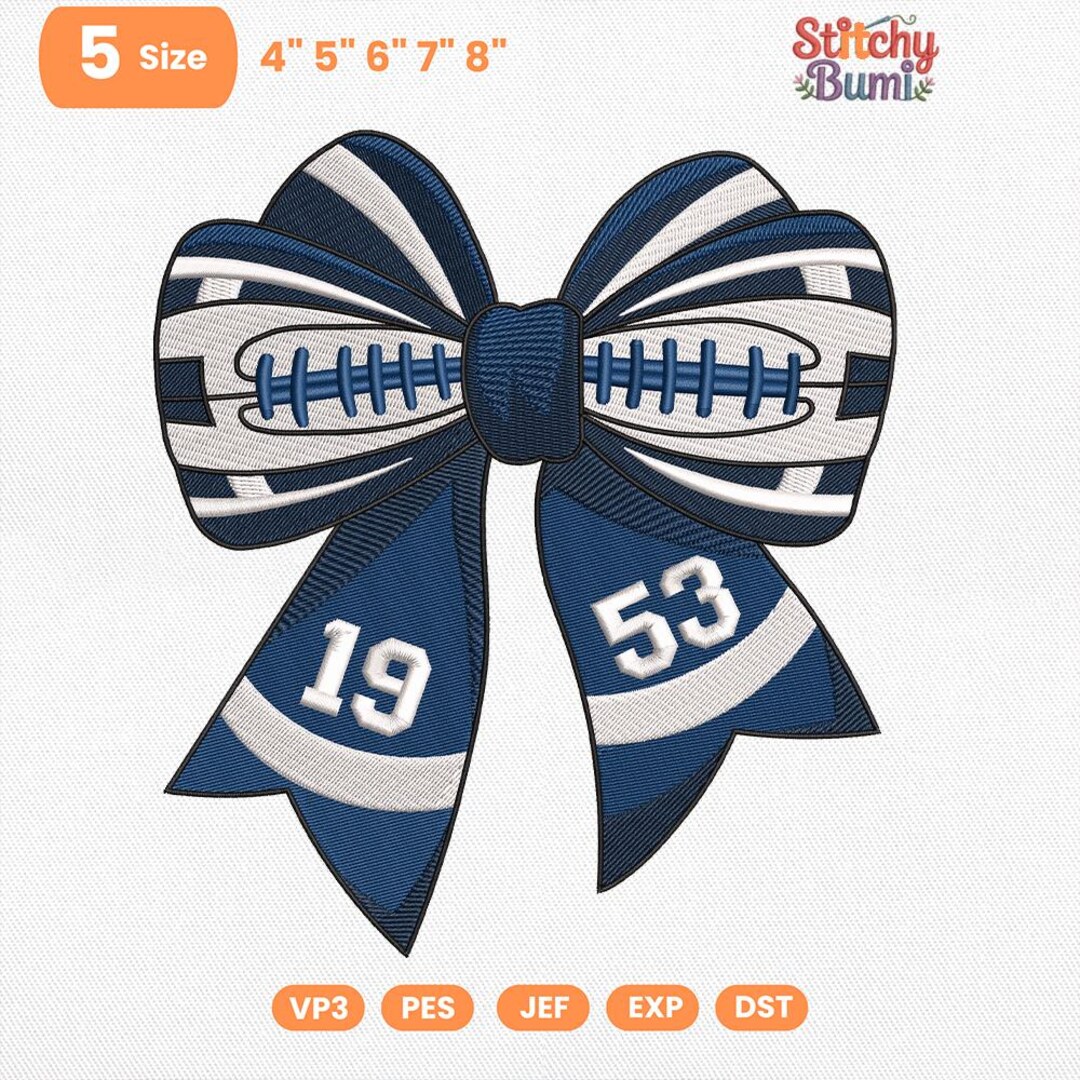 Indianapolis Football Bow Embroidery File – 1953 Blue White Game Day ...