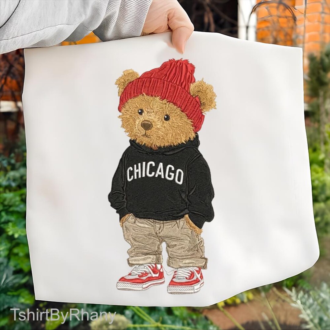 Chicago Teddy Bear Embroidery Design, Cute Teddy Bear City Spirit ...