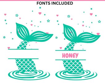Queue de sirène Split monogramme SVG, queue de sirène SVG Png, écailles ...