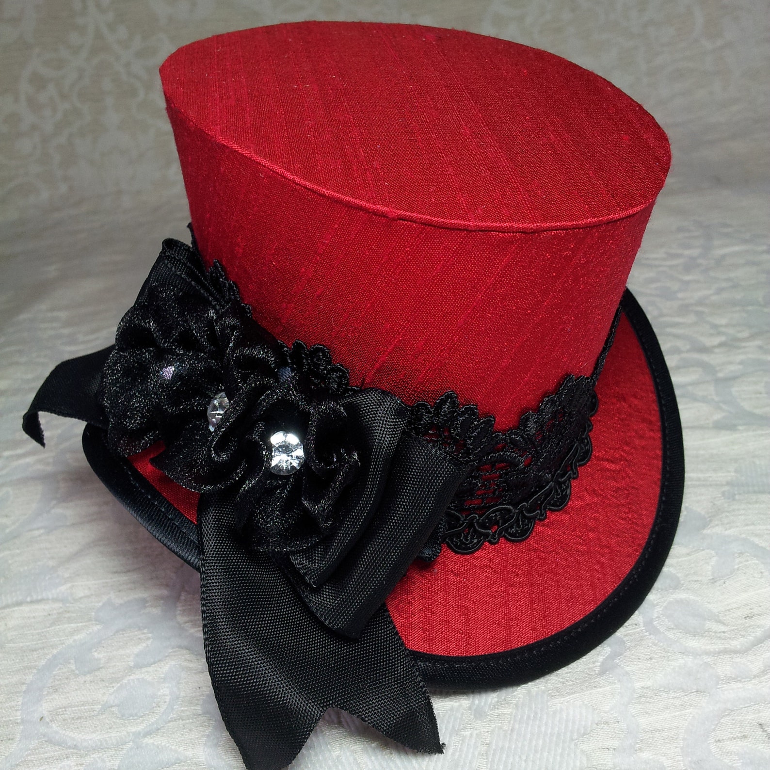 Red Mini Top Hat, Steampunk Hat, Vampire Bride, Gothic Lolita Hat ...