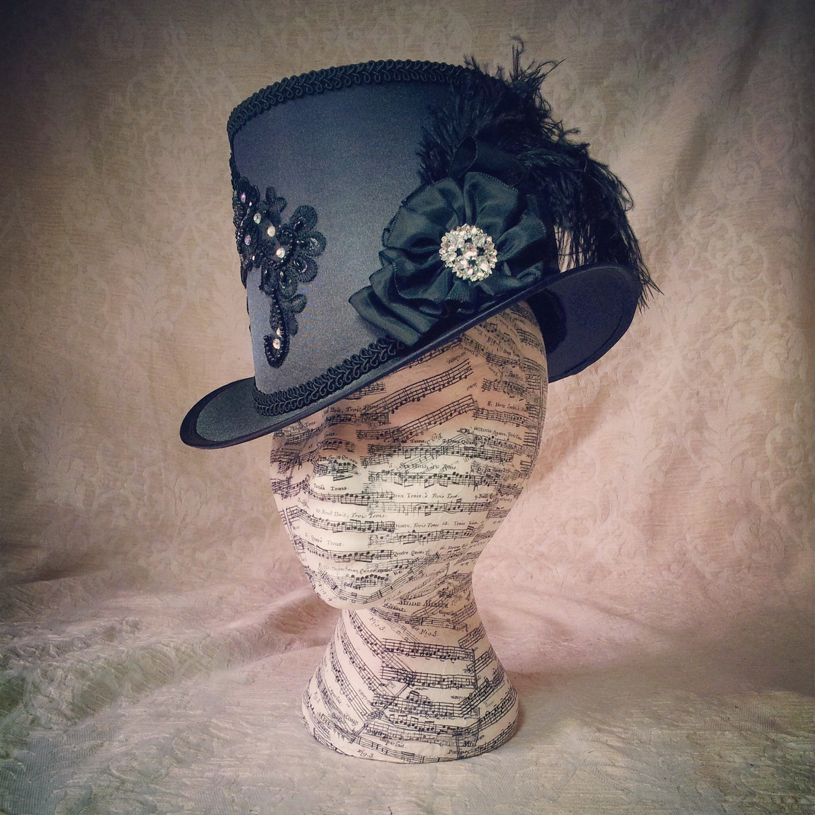 Black Satin Top Hat, Burlesque Cabaret Showgirl Hat, Handmade - Etsy