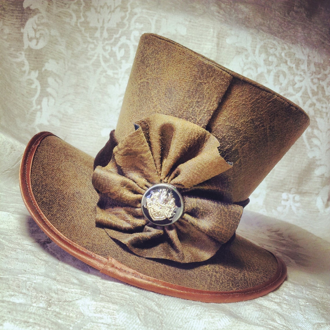 Brown Leather Steampunk Hat LARP Top Hat Aristocrat Lolita - Etsy