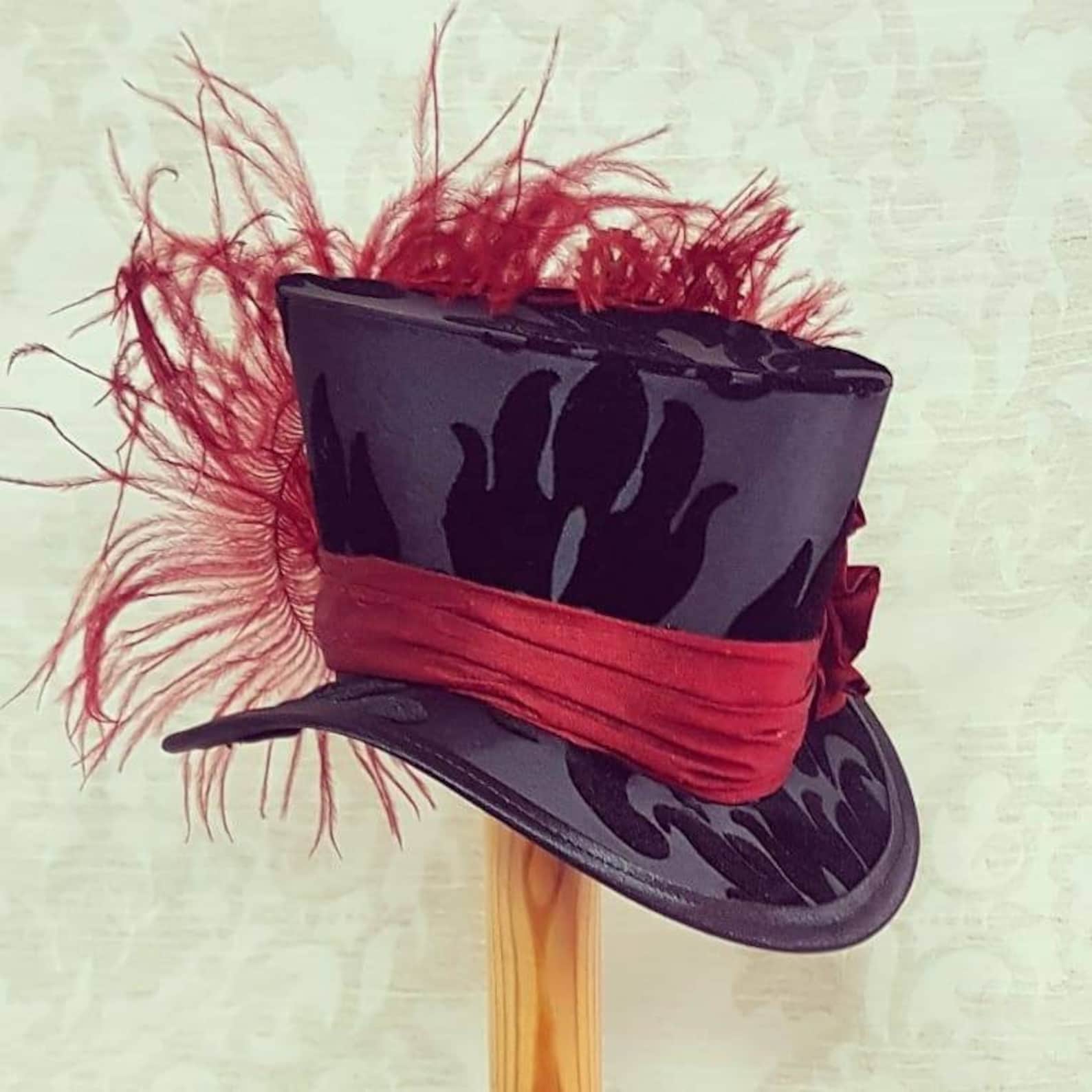 Black and Red Steampunk Hat, Mini Top Hat, Victorian Gothic, Black ...