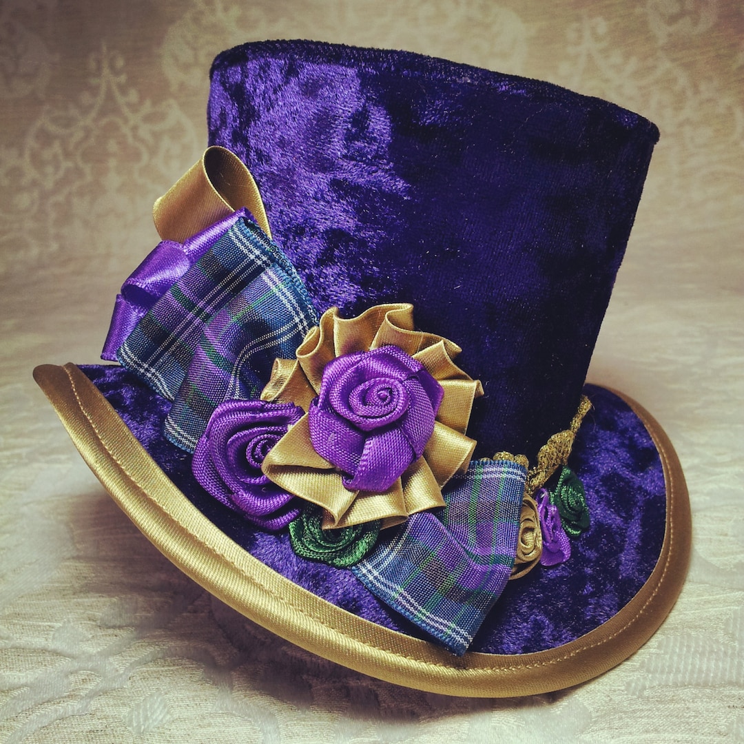 Purple Hat, Steampunk Hat, Mini Top Hat, Victorian Hat, Velvet Hat ...