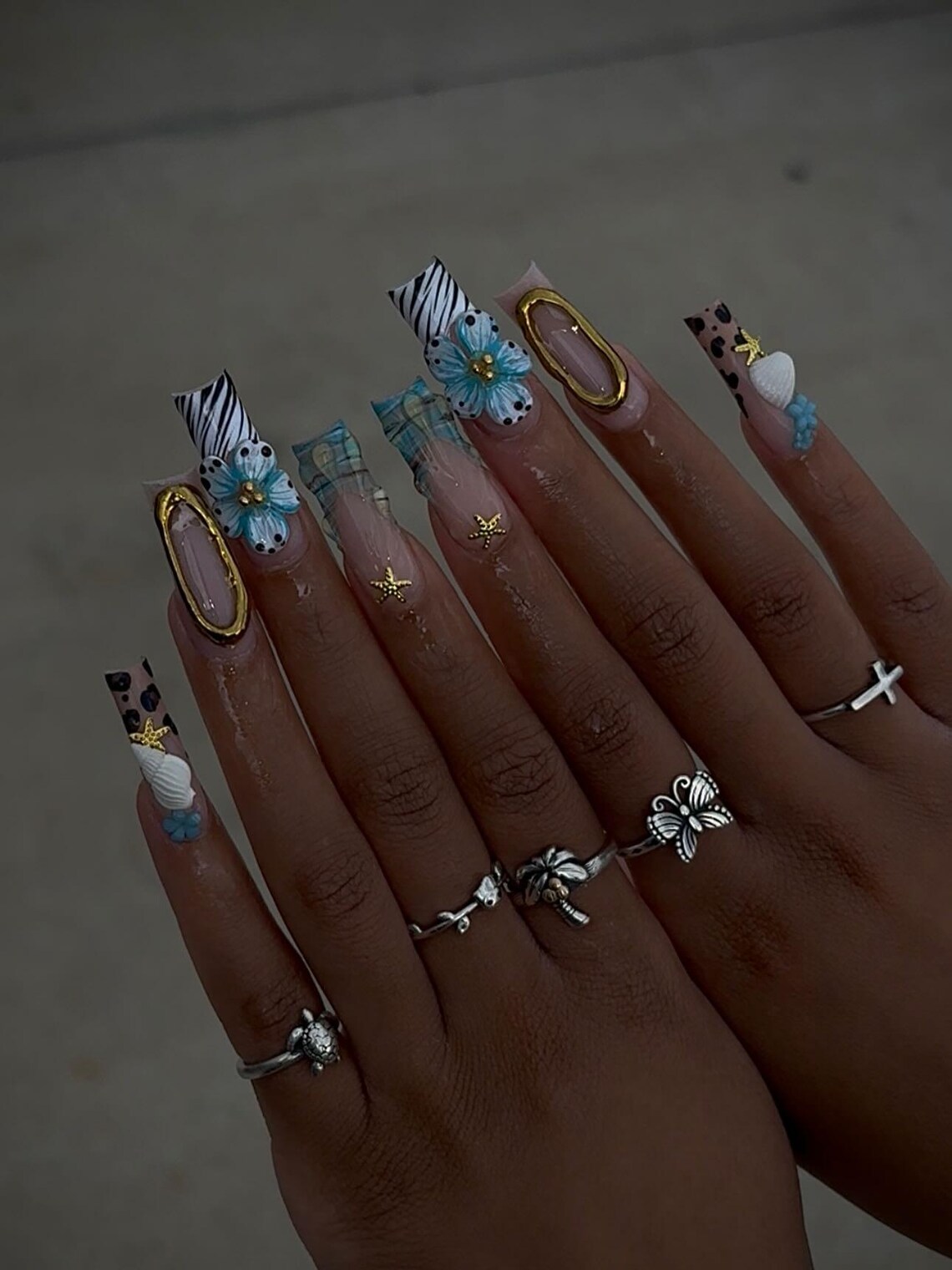 Luxury Animal Print Press on Nails | Long Coffin 3D Floral Nails ...