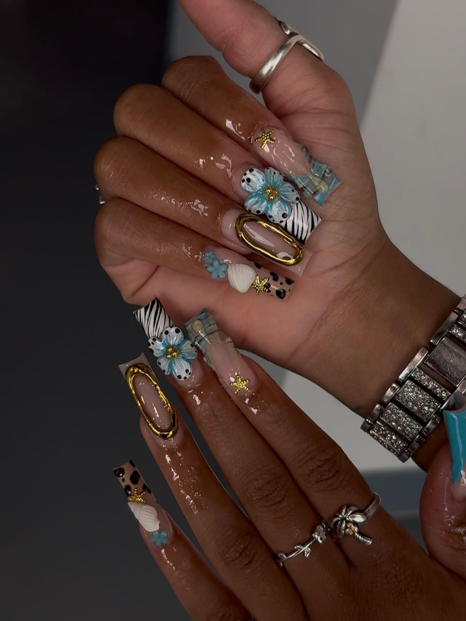Luxury Animal Print Press on Nails | Long Coffin 3D Floral Nails ...