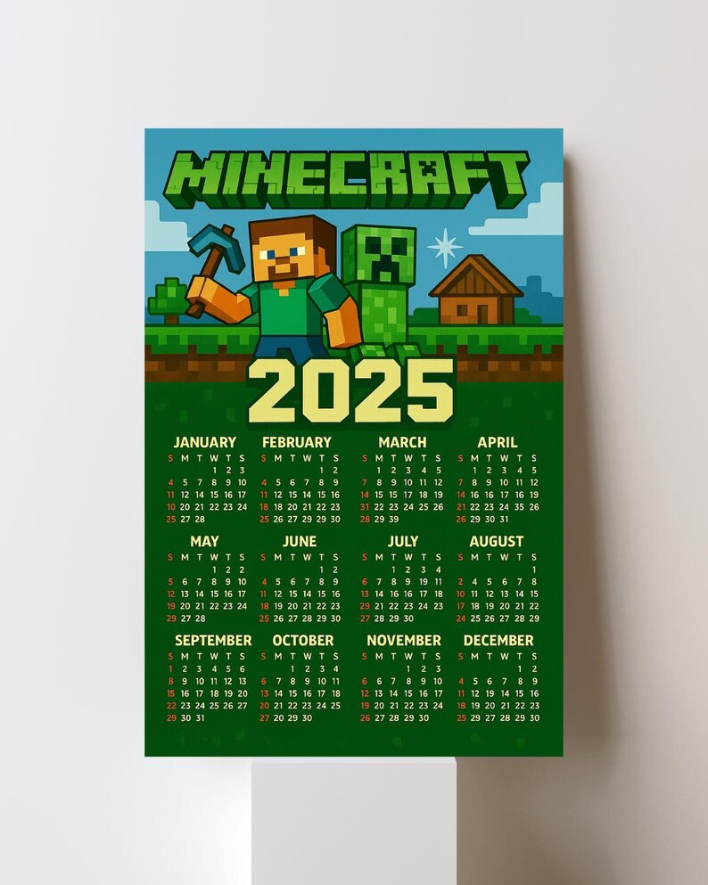 2025 Minecraft Calendar – Printable Digital Wall Art for Kids - Etsy ...