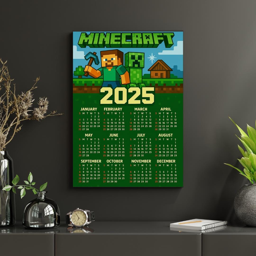 2025 Minecraft Calendar – Printable Digital Wall Art for Kids - Etsy ...