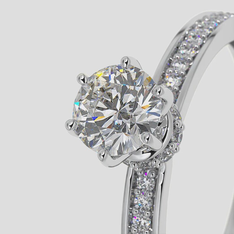Lab Grown Diamond Solitaire Ring | White Gold Pavé Band, IGI Certified ...