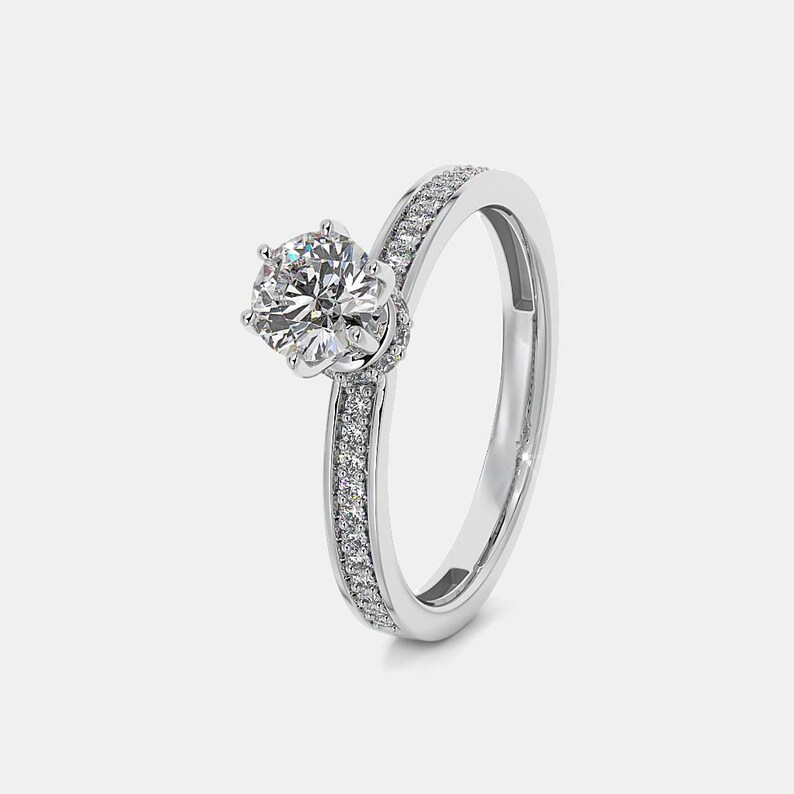 Lab Grown Diamond Solitaire Ring | White Gold Pavé Band, IGI Certified ...