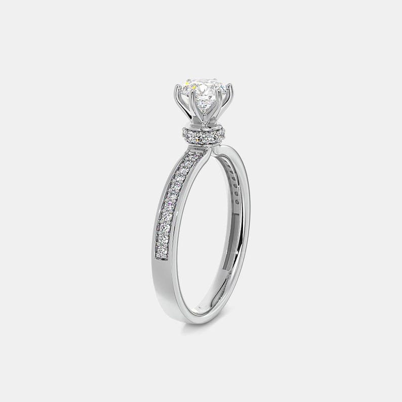 Lab Grown Diamond Solitaire Ring | White Gold Pavé Band, IGI Certified ...