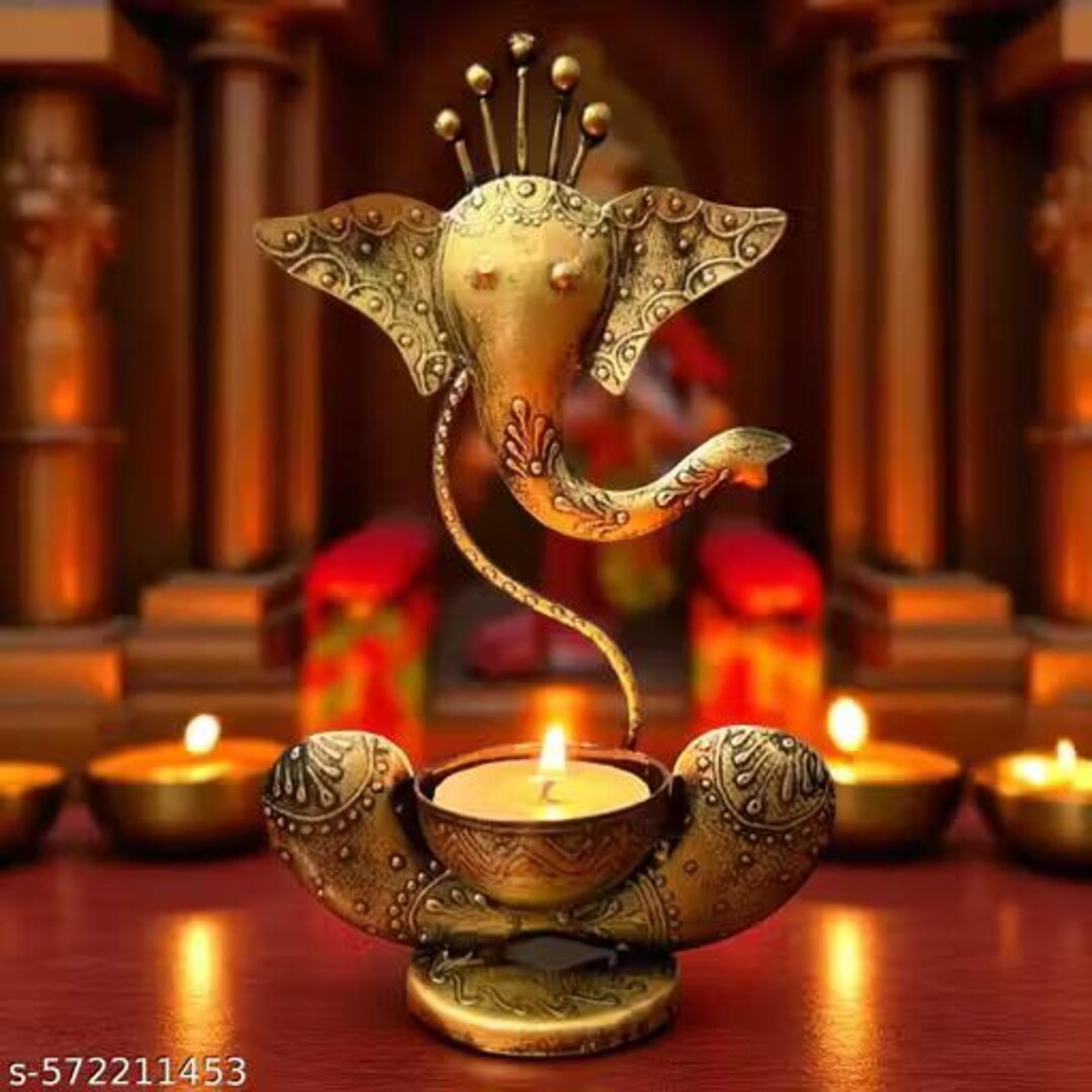 Metal Ganesha Diya for Home Temple – Miniature 17 CM Diwali Decoration ...
