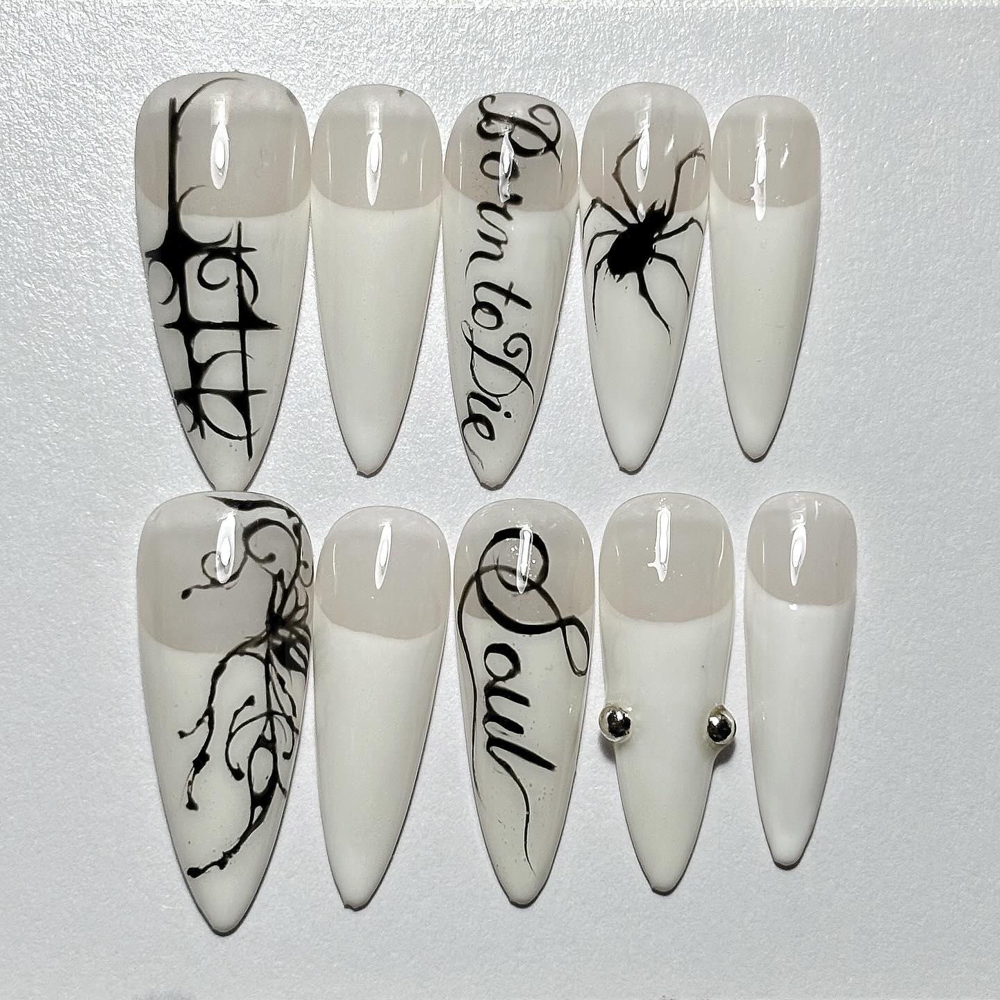 Dark Americana Press on Nails | Born to Die Spider French Tip Nails ...